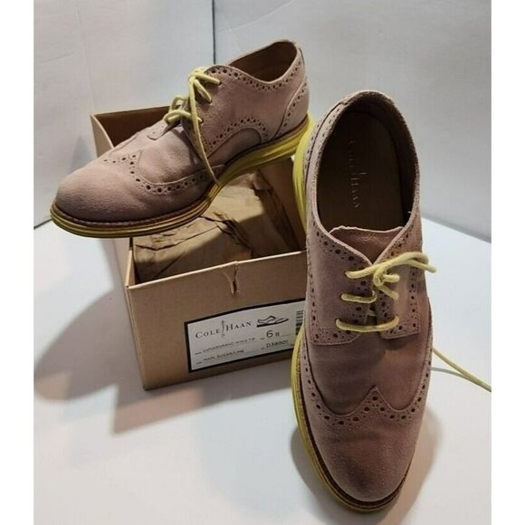 Cole Haan | Shoes | Cole Haan Womens Shoes Lunar Grand Wing Tip Oxford Beige Suede Lace Up Size ...
